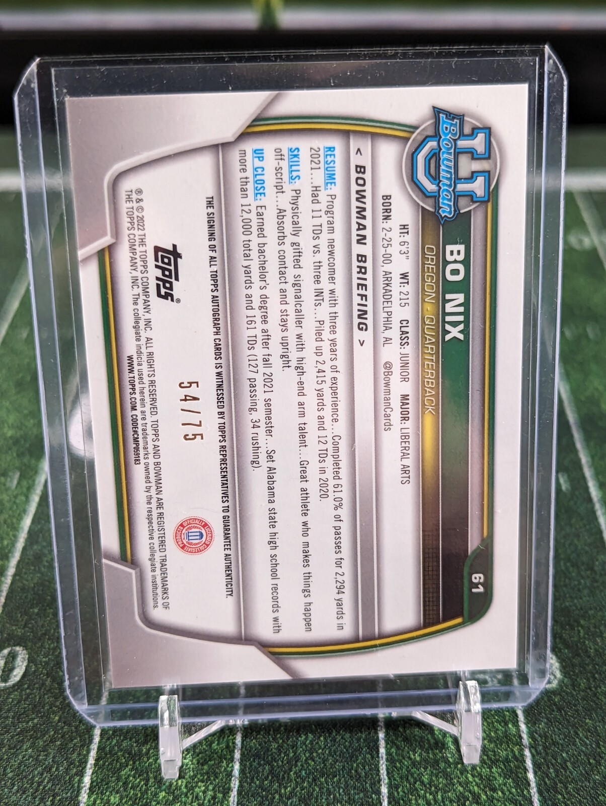2022 Bo Nix Bowman University Chrome Yellow Auto 54/75 Oregon Ducks | eBay