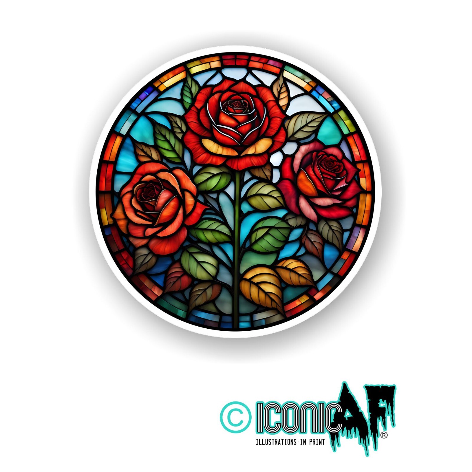 Beautiful Red Roses Stained Glass Window Effect Vinyl Car Sticker Decal ...