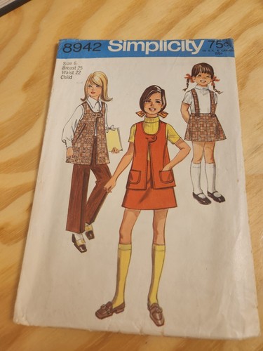 Vintage Simplicity Patterns 8942 Size 6 Girls Skirt, Suspenders, Vest ...