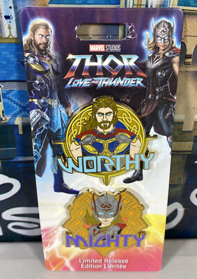 2 PINS WORTHY MIGHTY THOR LOVE AND THUNDER PIN MOVIE MARVEL DISNEY 2022 ...