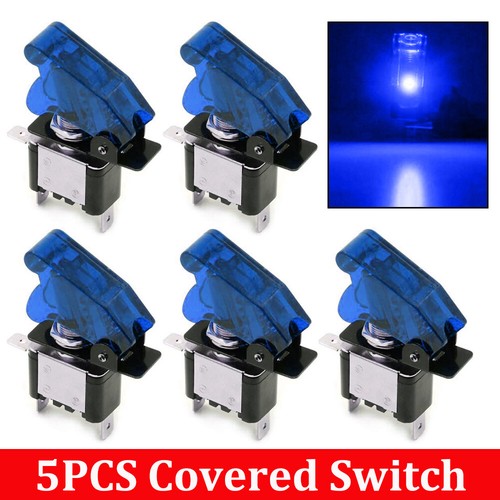 5x Aircraft Style 12V/20A Blue LED Illuminated On/OFF SPST Toggle ...