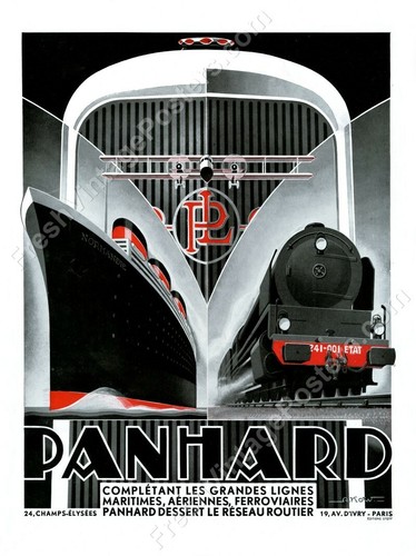 1932 Panhard car SS Normandie GREAT art deco plane train ad NEW poster ...