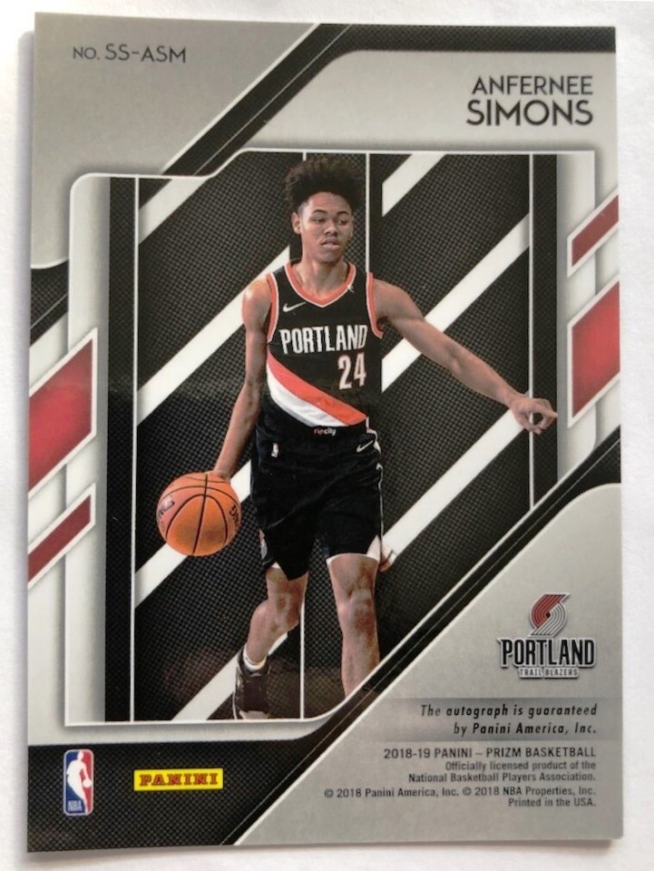 2018-19 Anfernee Simons Panini Prizm Sensational Signatures Auto ...