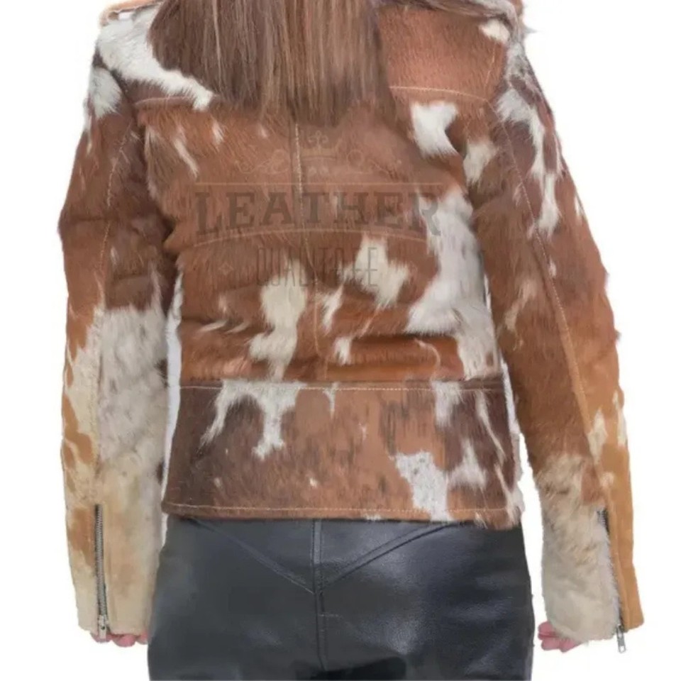 Womens Cowhide Jacket Real Hair-On Hide with Cow Animal Print Western ...