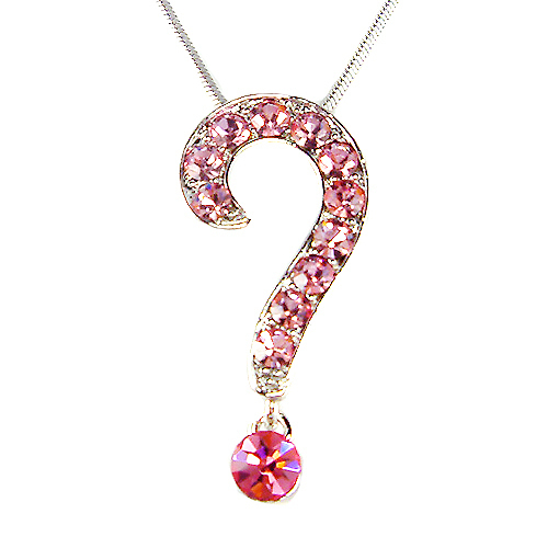 Pink QUESTION MARK made with Swarovski Crystal Rose Charm Necklace Xmas ...
