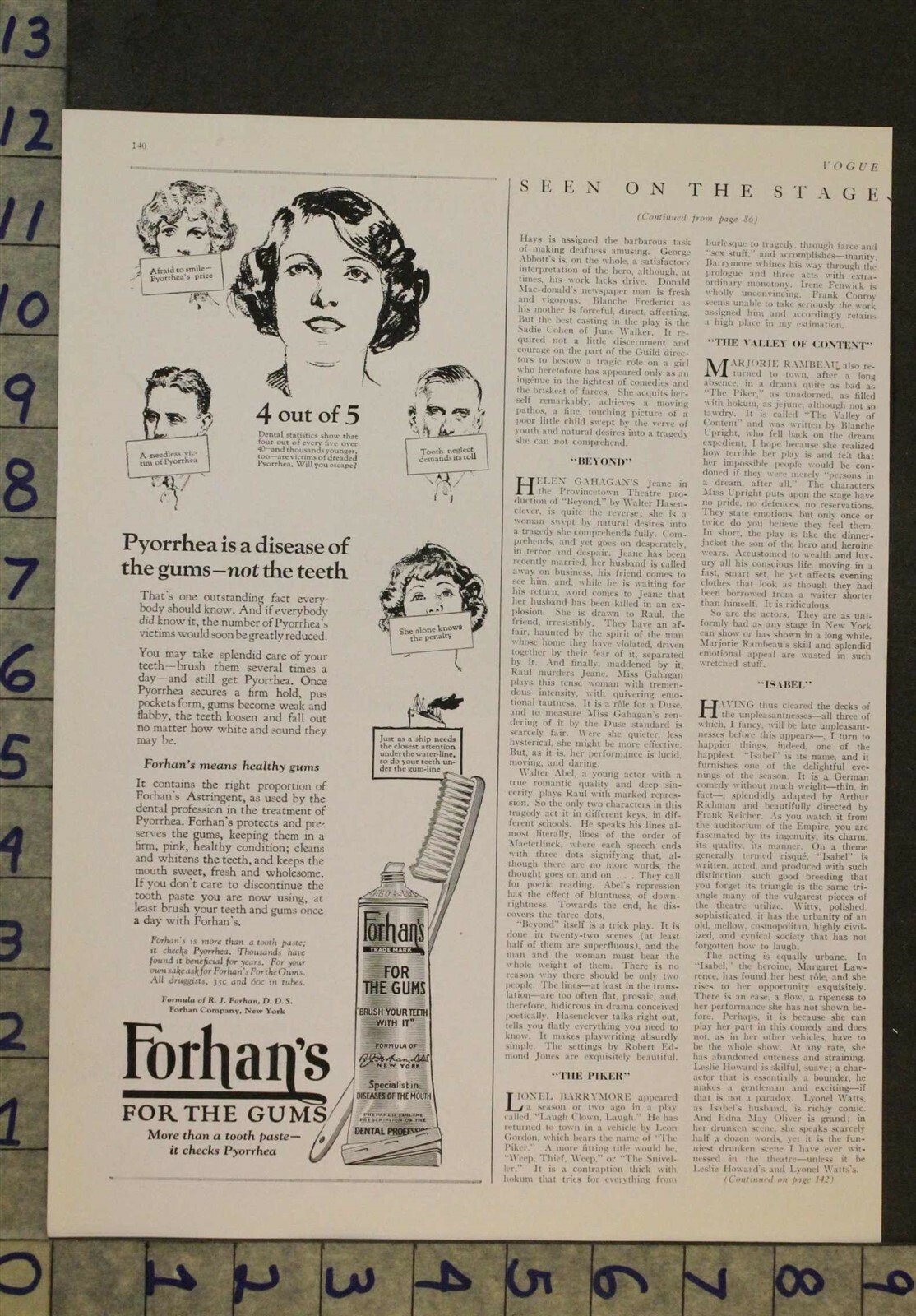 1925 FORHANS GUM TOOTHPASTE BRUSH TEETH DENTAL PYORRHEA HEALTH BEAUTY ...
