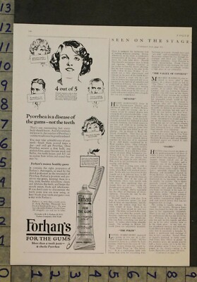 1925 FORHANS GUM TOOTHPASTE BRUSH TEETH DENTAL PYORRHEA HEALTH BEAUTY ...