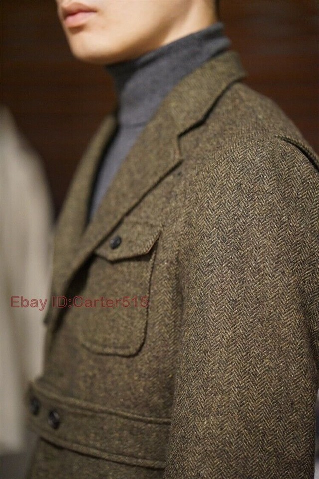 Man Retro British Style Tweed Wool Blend Hunting Suit Jacket Coat Plus ...