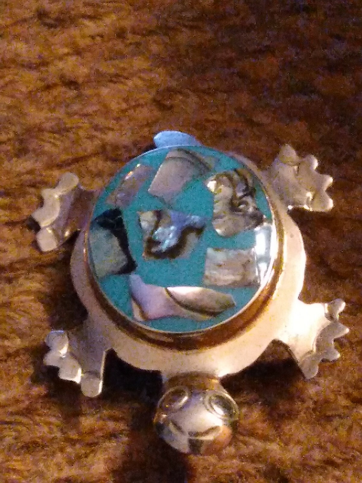 VTG ALPACA MEXICO TURTLE PIN Abalone Shell & Turquois… - Gem