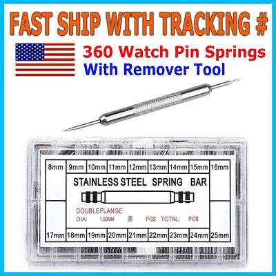 360pcs Watchmaker Watch Band Spring Bars Strap Link Pins Steel Repair ...