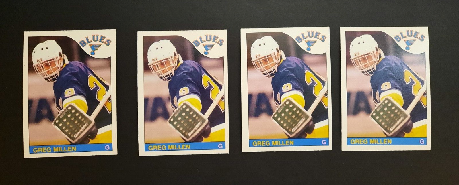 1985-86 O-Pee-Chee #221 Greg Millen 4 Card Lot NM-MINT St. Louis Blues ...
