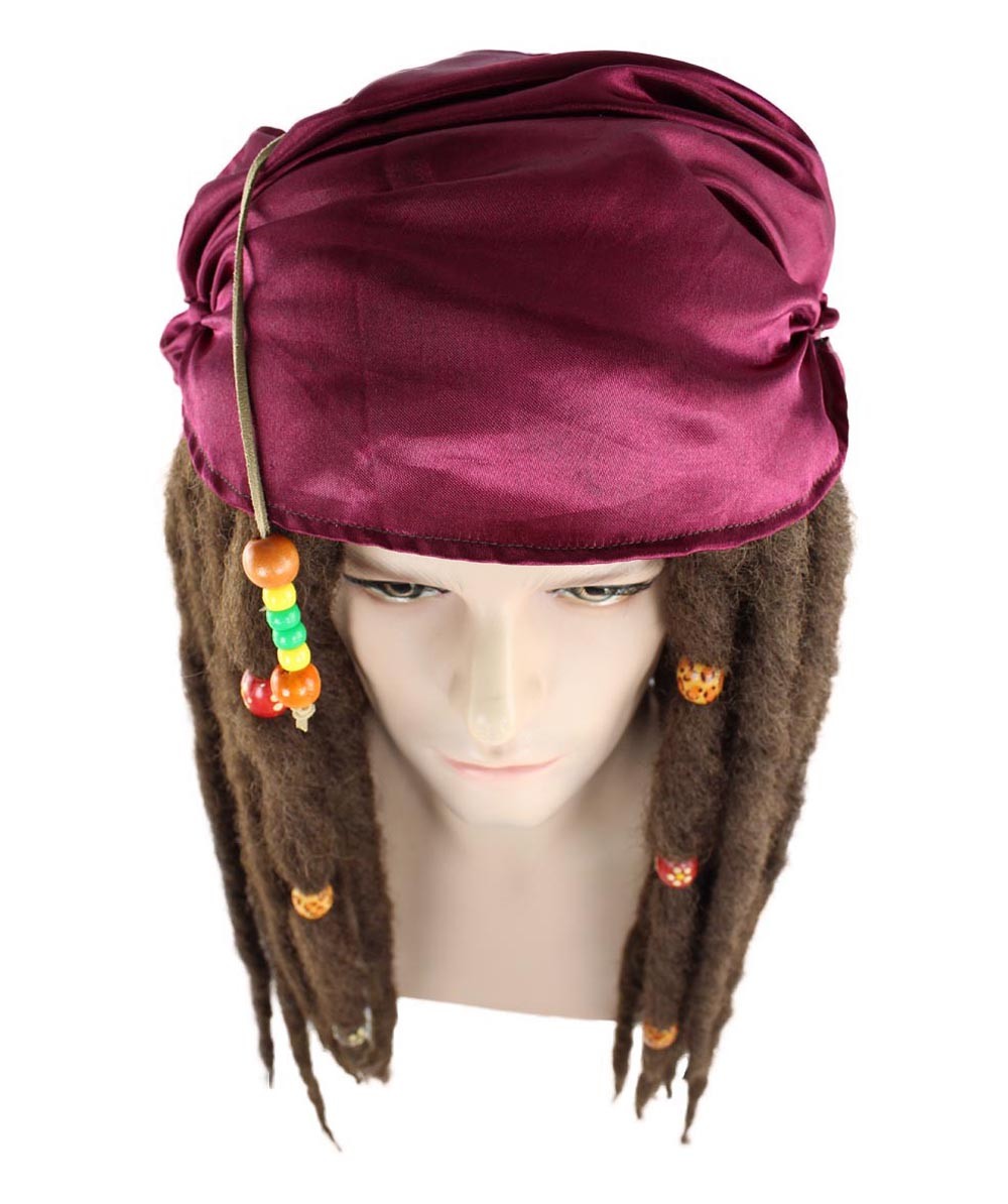 Captain Jack Sparrow Pirate Wig, Dreadlock & Red Bandana Adult ...