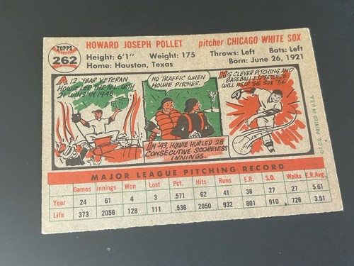 1956 Topps Baseball #262 Howie Pollet EX/EX+ Chicago White Sox | eBay