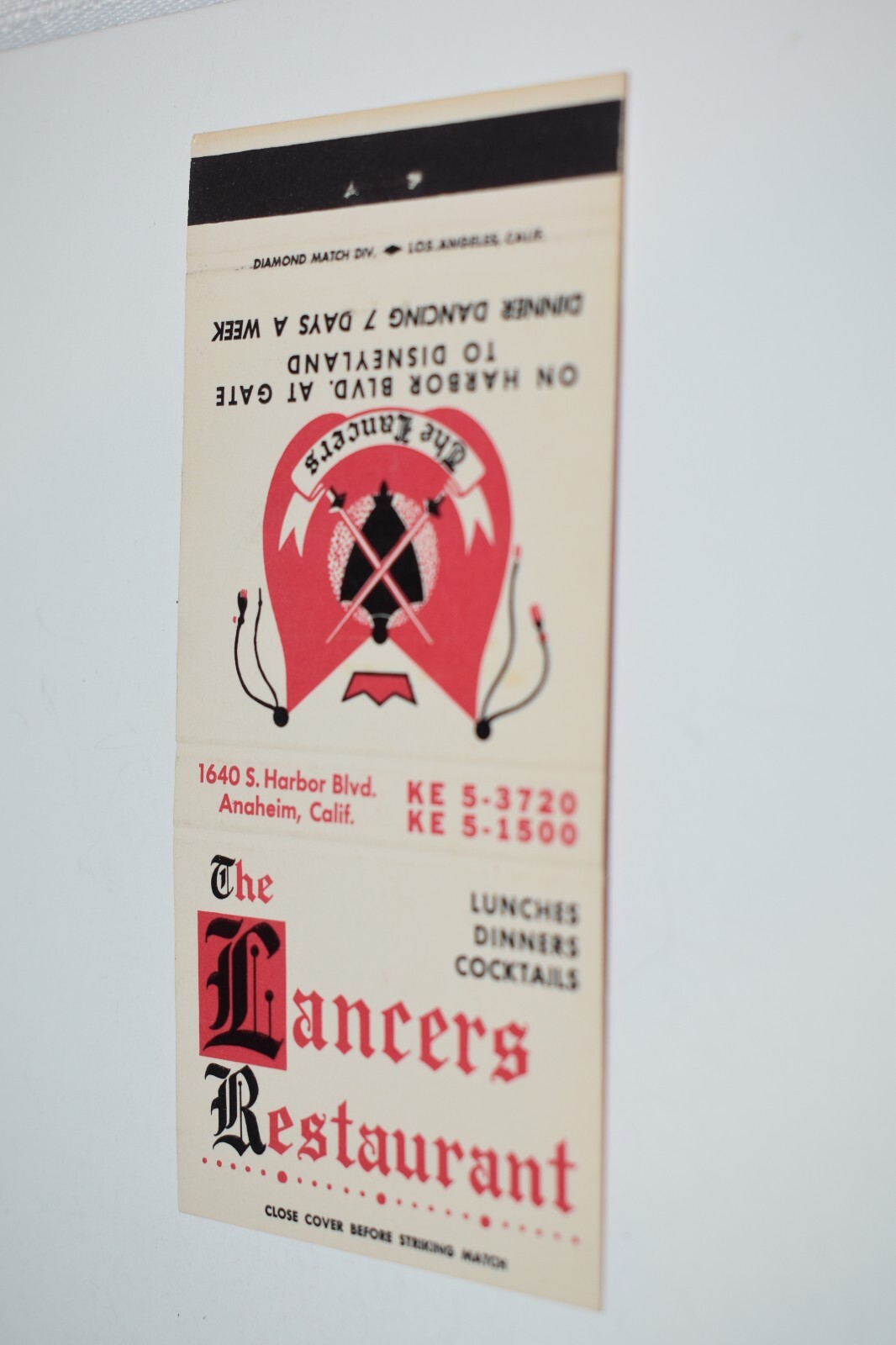 The Lancers Restaurant Anaheim California Map 30 Front Strike Matchbook ...