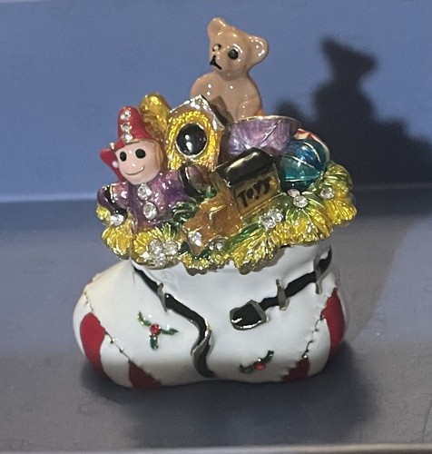 Christmas Stocking Jeweled Trinket Box Work Of Art Form Magnetic Hinged ...