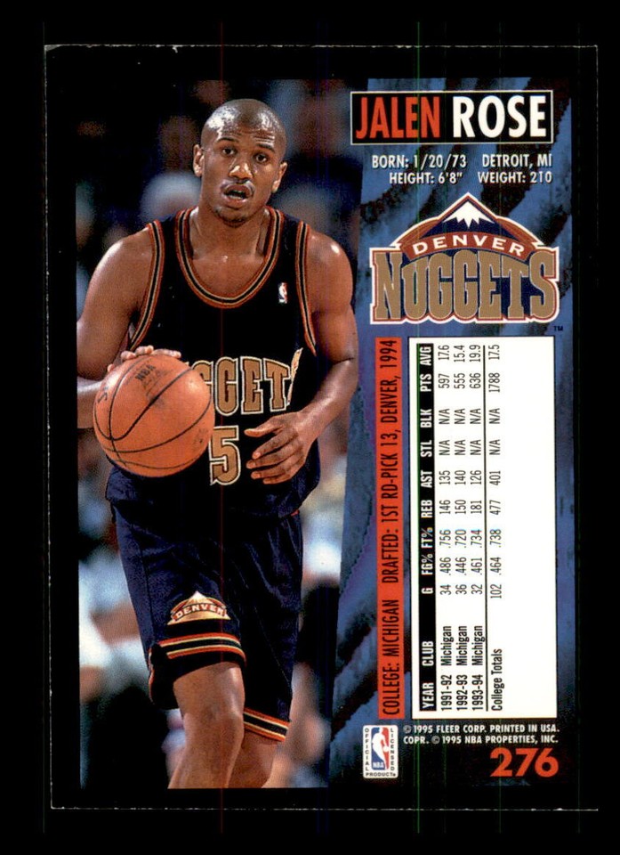 1994 Basketball Fleer Jalen Rose Denver Nuggets #276 RC2 | eBay