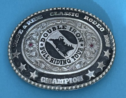 VTG 1998 Rope & Ride Rodeo Double Iron Bull Riding CHAMPION Trophy Belt ...