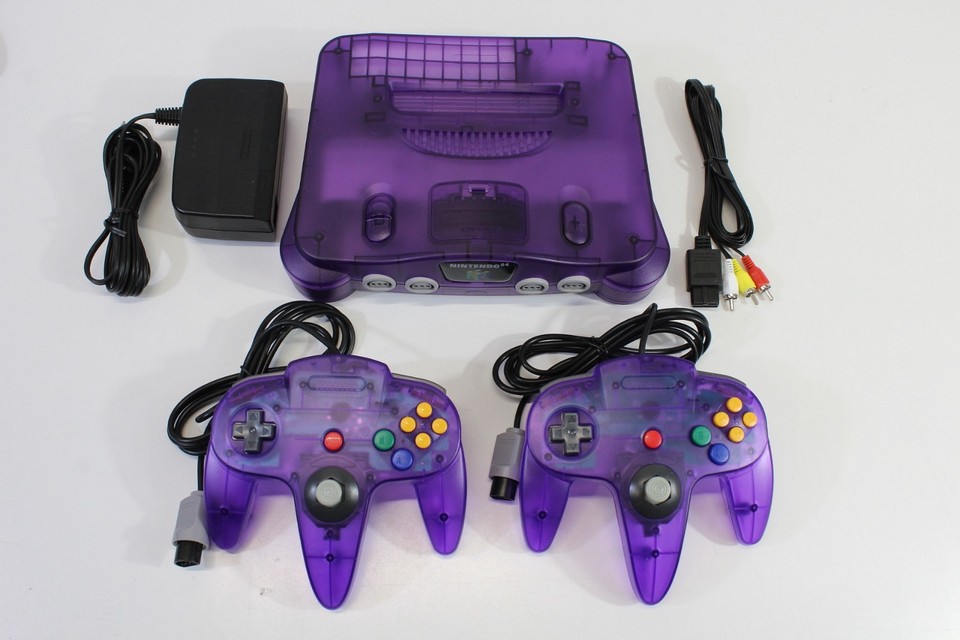 Nintendo 64 Clear Purple Console Controller AC AV Bundle N64 Plays US ...