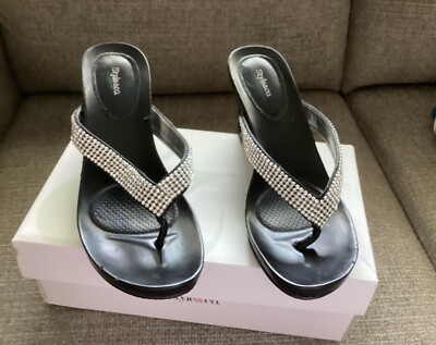 Style & Co Womens Wedge Thong Sandals BLACK With Clear Rhinestones Sz 9 ...