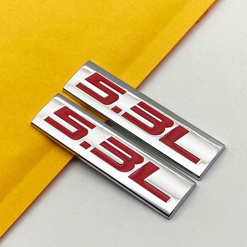 2x Chrome Silver & Red 5.3L Engine Logo Car Emblem V6 V8 Sports Badge ...