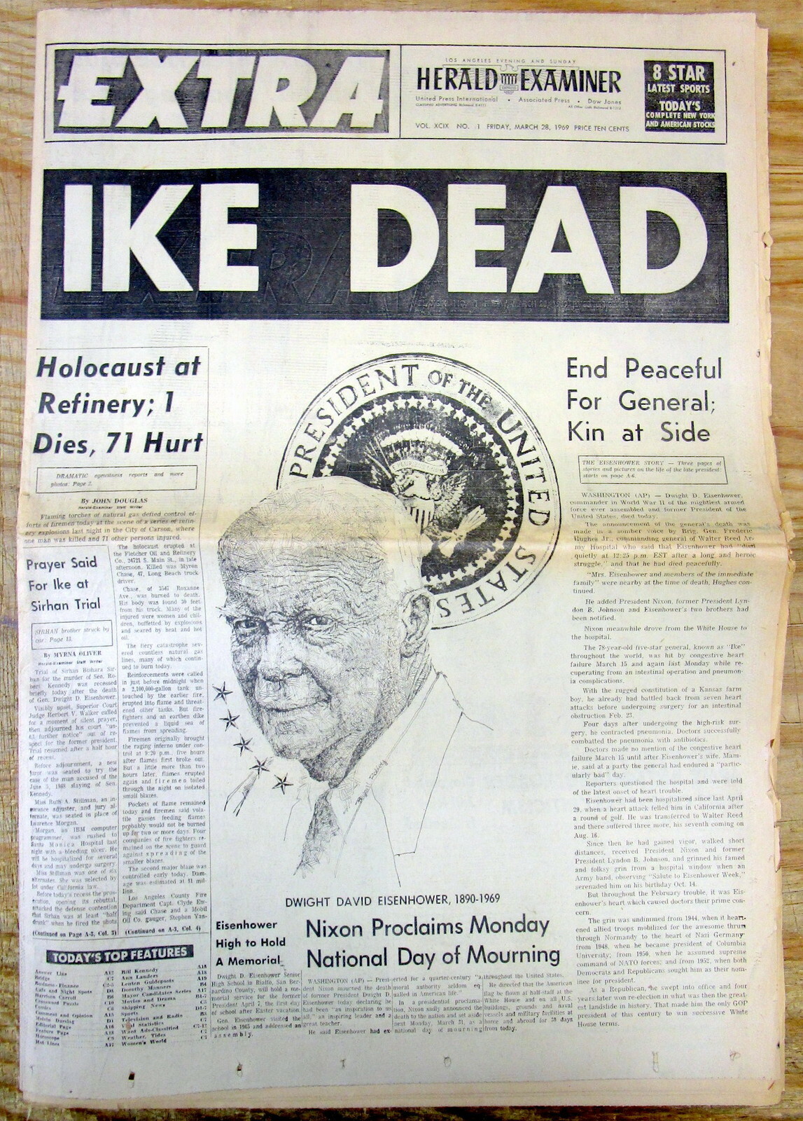 1969 display headline newspaper DEATH o Ex-President General DWIGHT D ...