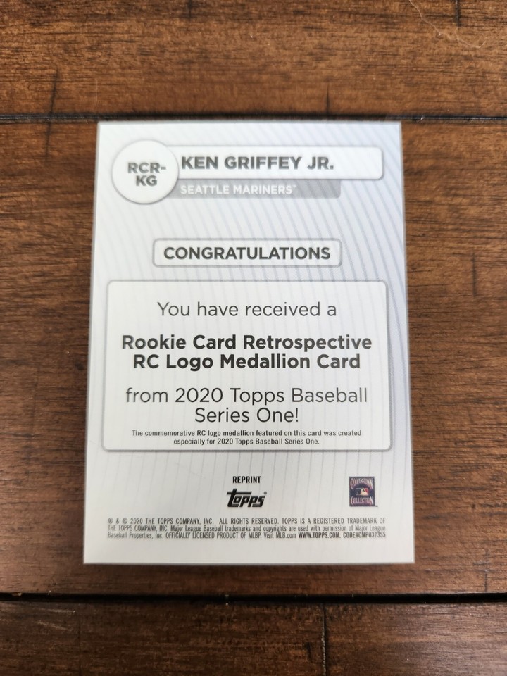 2020 Topps Series 1 Ken Griffey Jr. Rookie Card Retro RC Logo Medallion ...