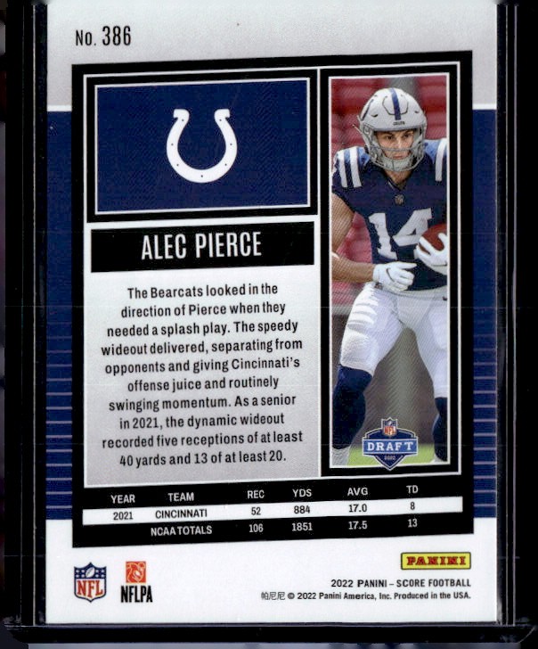 2022 Score #386 Alec Pierce | eBay