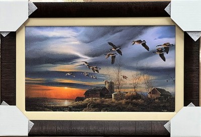 Terry Redlin Silent Sunset Honkers over a farm Field Art Print-Framed ...