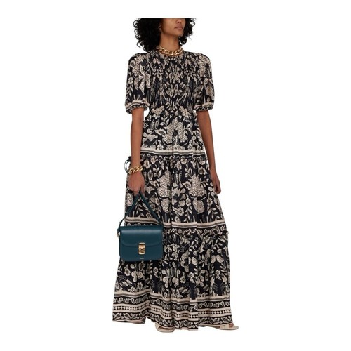 FARM RIO Graphic Floral long dress Black/White short sleeves Size ...