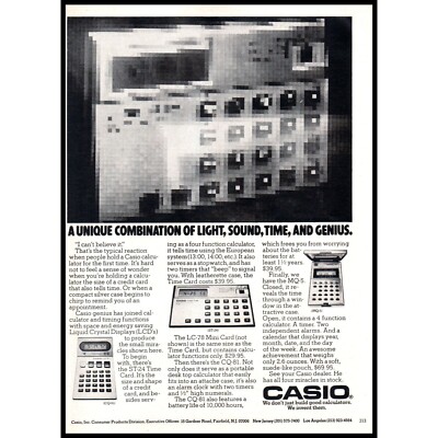 1978 Casio Electronic Calculator Vintage Print Ad MQ-5 CQ-81 LC-78 Wall ...