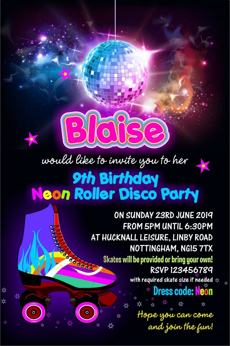 Invitaciones Para Fiesta De Patinaje Sobre Ruedas De Neón