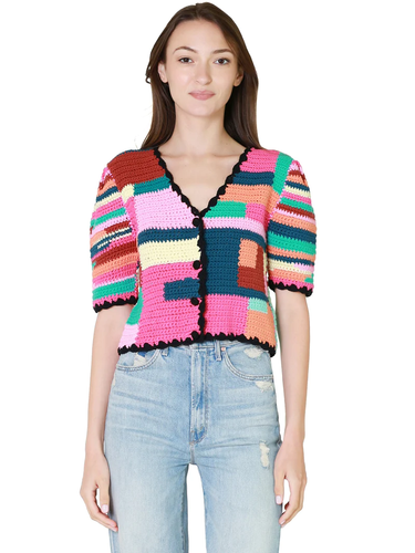 NWT $315 TACH TINI CROCHET MULTI COLORBLOCK STRIPE HAND KNIT CARDIAN ...