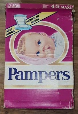 Vintage 80s ULTRA PAMPERS 48 Maxi PLASTIC diapers original box 18-33lbs ...