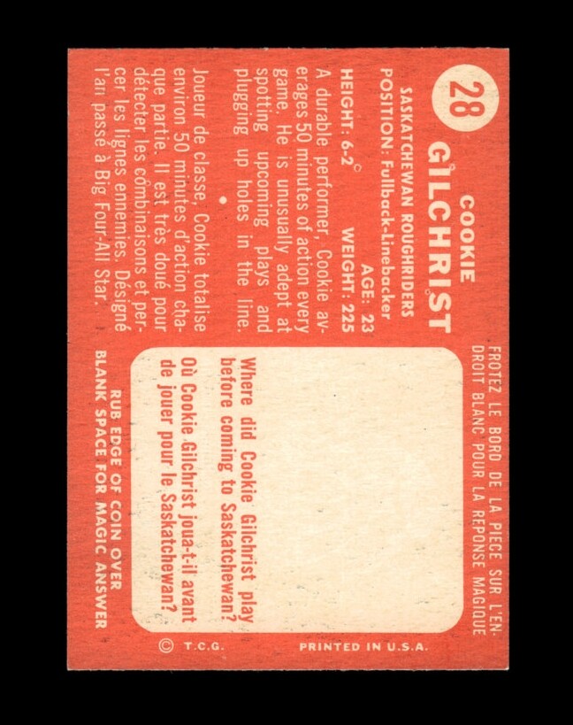 1958 Topps CFL Set-Break # 28 Cookie Gilchrist EX-EXMINT *GMCARDS* | eBay