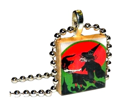 Vintage Halloween Witch and Cat Scrabble Tile Necklace | eBay