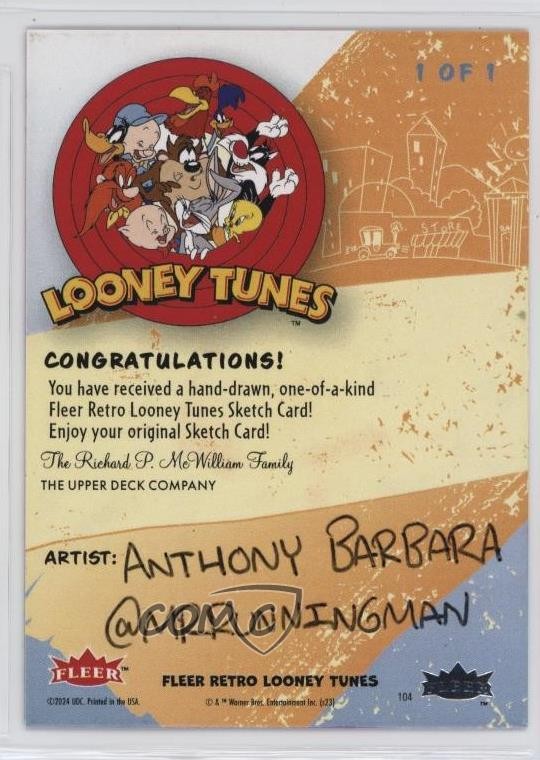 2024 Fleer Retro Looney Tunes Anthony Barbara #SKT Auto Sketch 0e3u | eBay