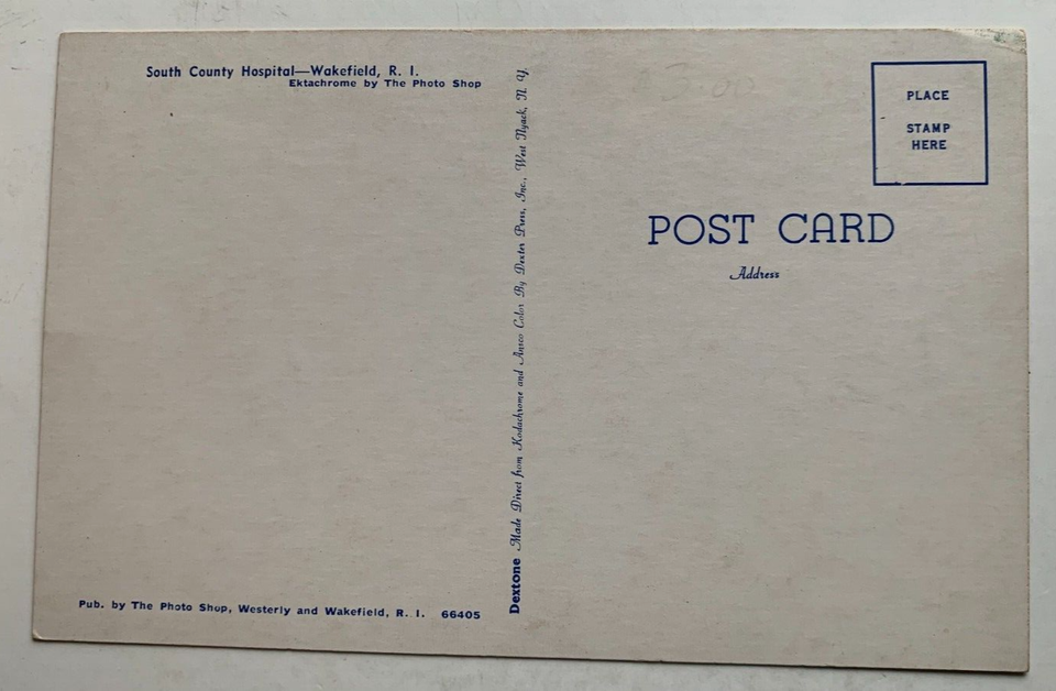 c1950s RI Postcard Wakefield Rhode Island South County Hospital ...