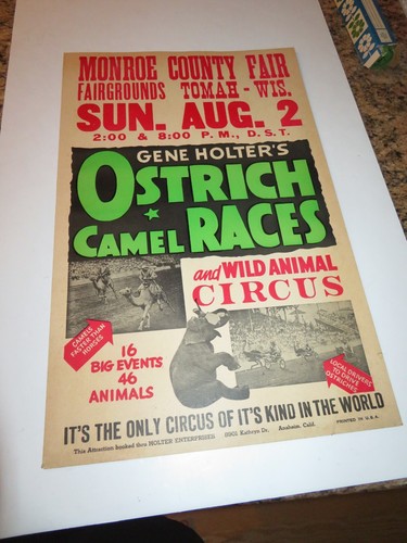 NOS. 1950'S ERA? MONROE COUNTY FAIR-TOMAH,WIS. CARDBOARD CIRCUS POSTER ...