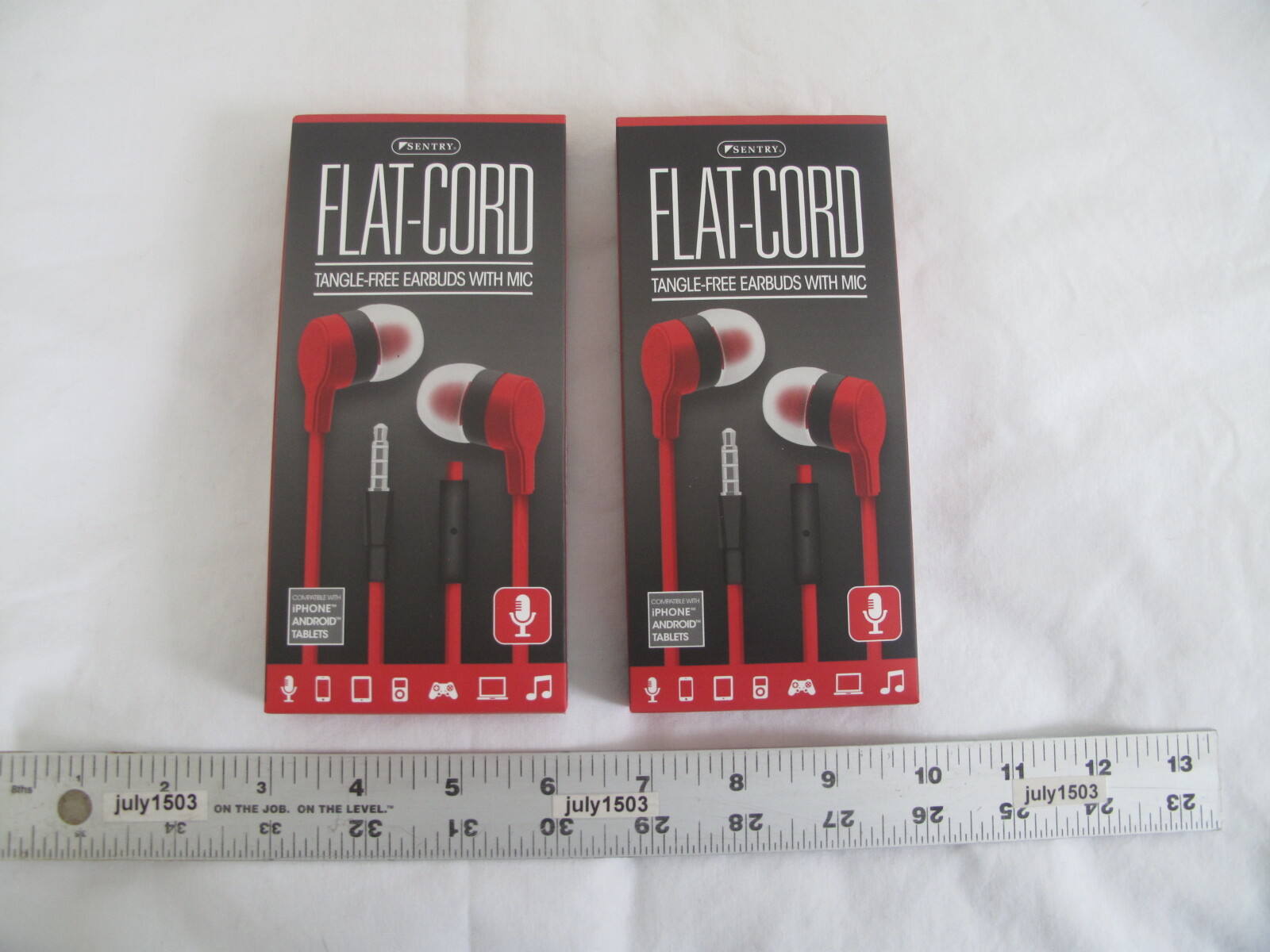 (2) NEW Sentry Flat-Cord Tangle Free Earbuds w/Mic - RED - iPhone ...
