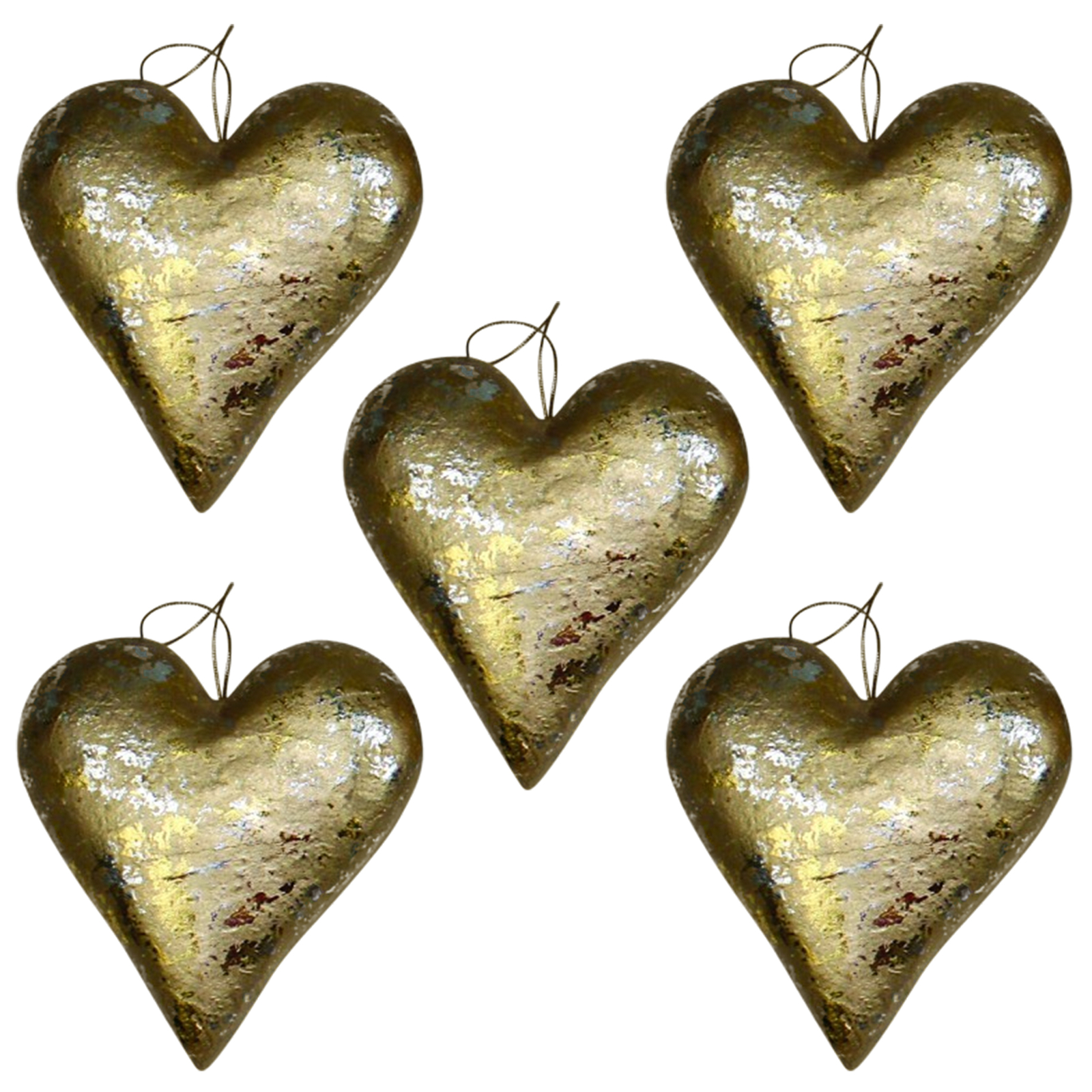 Luxe Metallic Gold Heart Ornament Set 5 Love Romantic 7 in Metallic ...