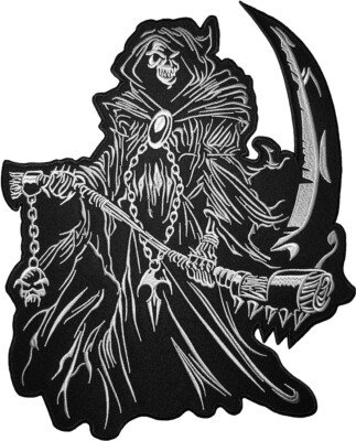 LARGE SIZE GRIM REAPER SCYTHE God Angel of Death Evil Satan Sew Iron on ...