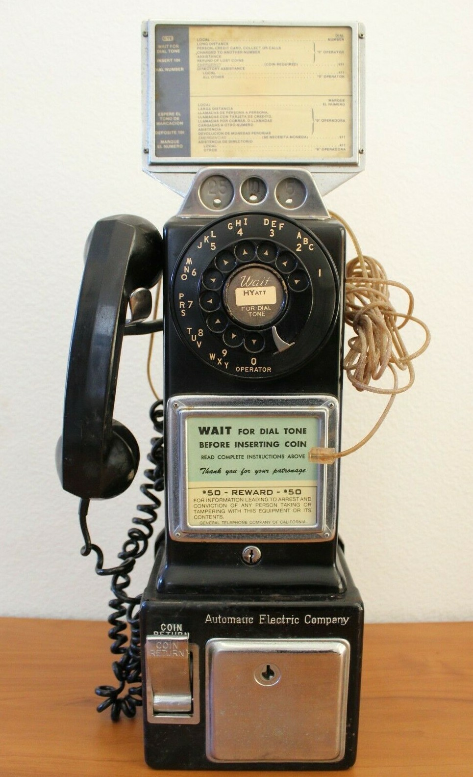 Vintage Automatic Electric Company 3 Slot Coin Rotary Hyatt Hotels ...