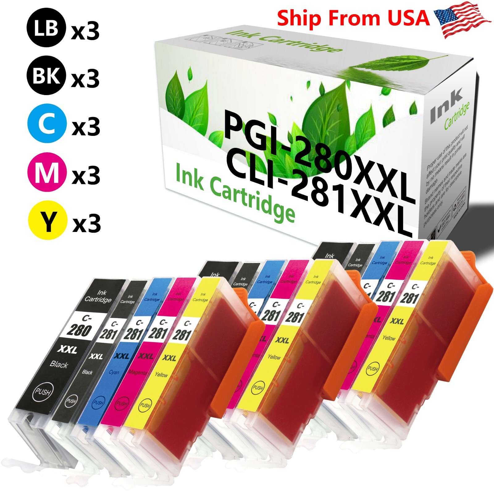 15PK PGI280 CLI281 Ink Cartridge for PIXMA TR7500 TR7520 TR8500 TS6200 ...