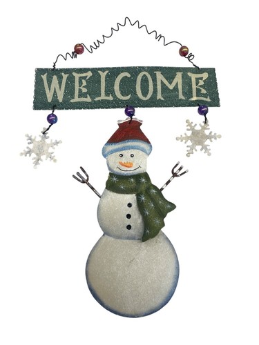 Welcome Sign With Metal Snowman & Snowflakes Christmas Decor | eBay