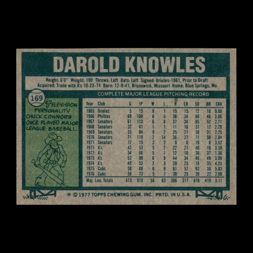 Darold Knowles 1977 Topps Chicago Cubs #169 Set Break NICE! | eBay