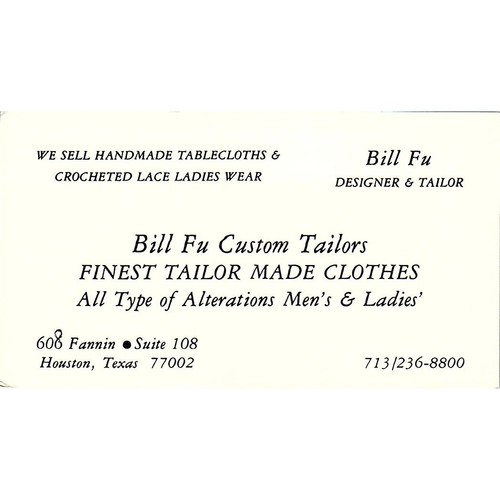 Bill Fu Custom Tailors Bill Fu Houston TX Vintage Business Card SSB4 ...