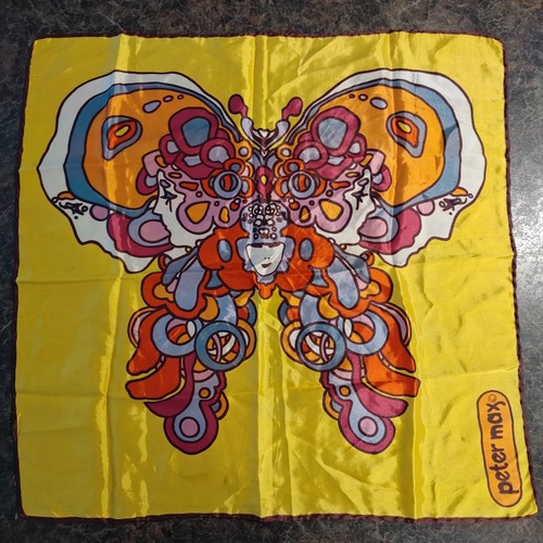 Vintage Peter Max 1960 70 Butterfly Faces retro, psychedelic silk scarf ...