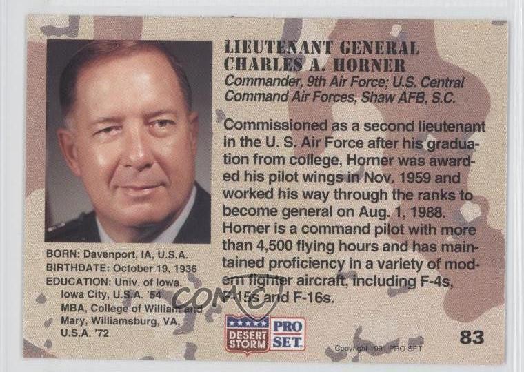 1991 Pro Set Desert Storm Leader Lieutenant General Charles A Horner ...