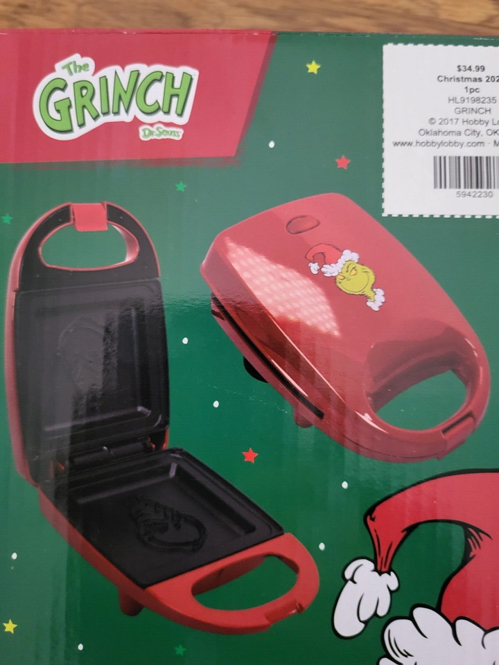 Dr. Seuss The Grinch Grilled Cheese Panini Sandwich Maker Red Santa Hat ...