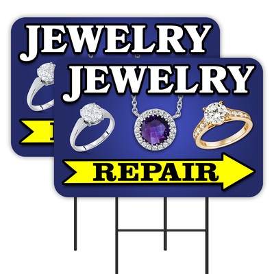 Jewelry Repair 2 Pack Double-Sided Yard Signs 16" x 24" with Metal ...